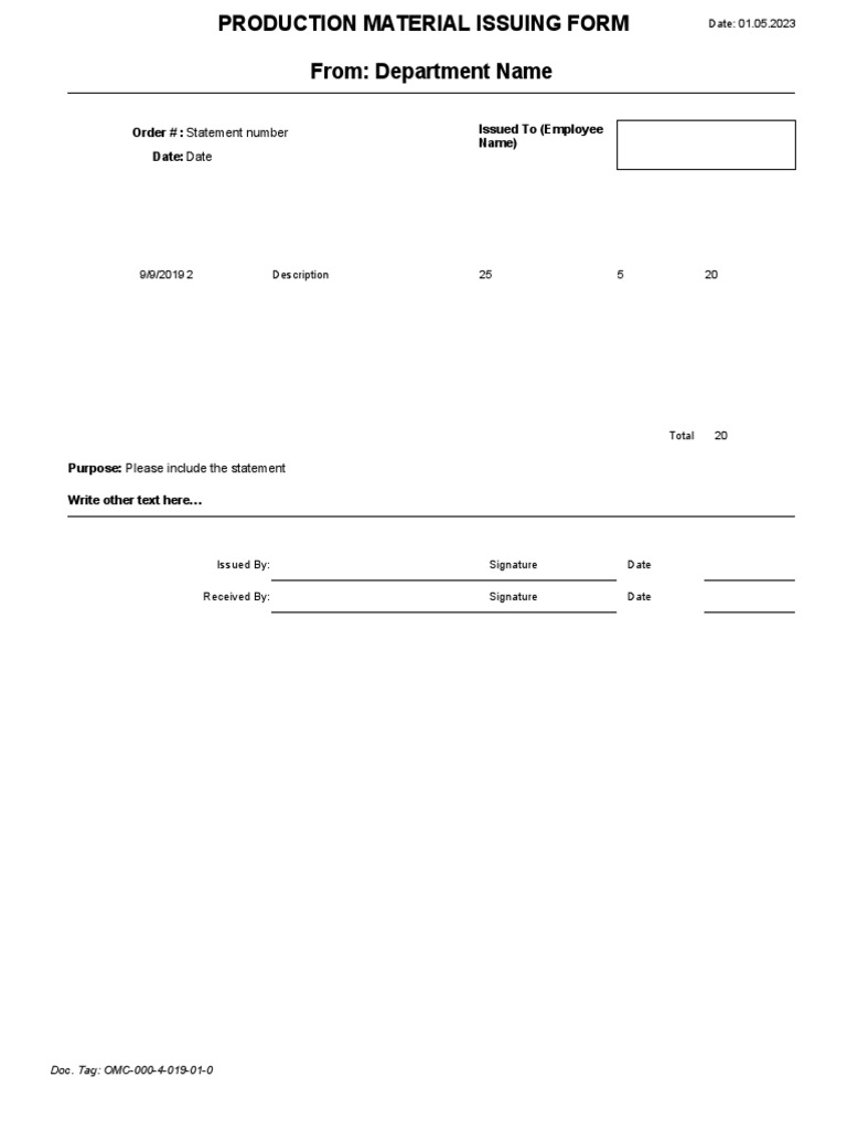 18_Production_Material_Issuing_Form | PDF
