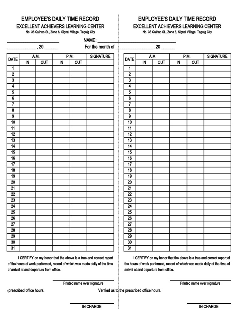 Employee'S Daily Time Record Employee'S Daily Time Record | PDF