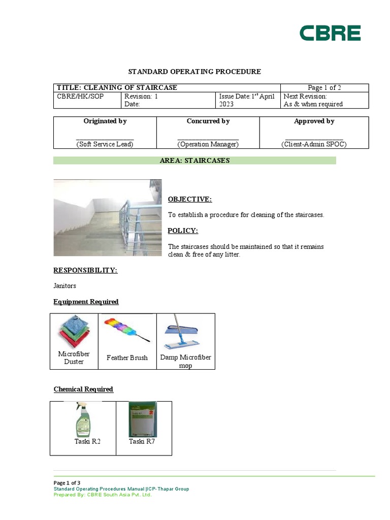 SOP - Staircase Cleaning | PDF | Safety