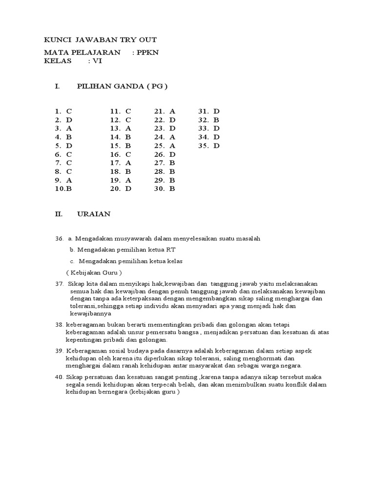Kunci Jawaban Try Out | PDF