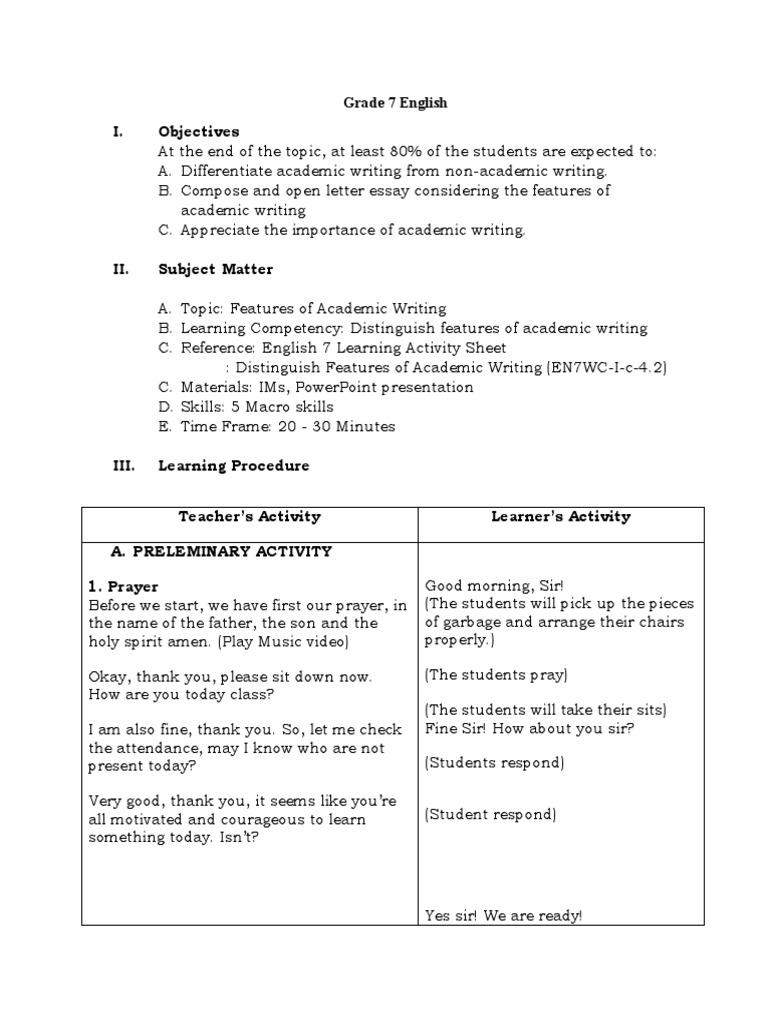 FLC Lesson Plan | PDF | Essays | Thesis