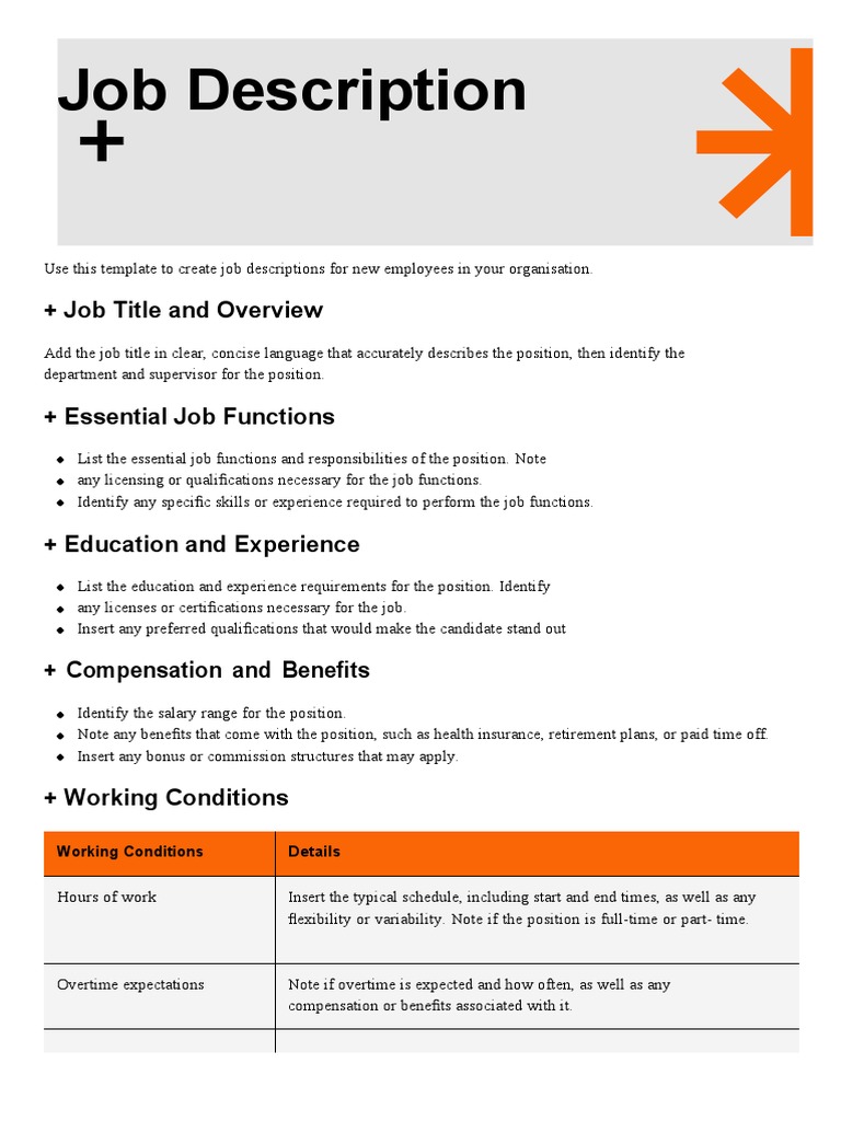 Job Description Template | PDF | Compensation And Benefits ...