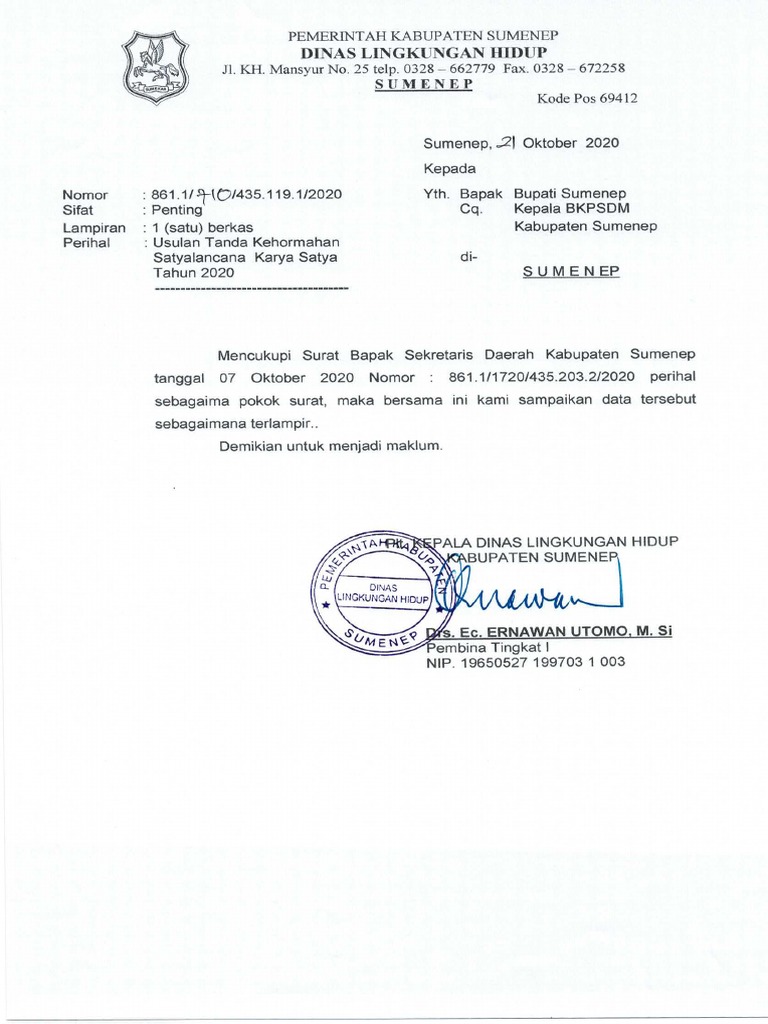 SURAT PENGANTAR Usul Tanda Kehormatan Satyalancana Karya Satya Tahun ... SURAT PENGANTAR Usul Tanda Kehormatan Satyalancana Karya Satya Tahun ...