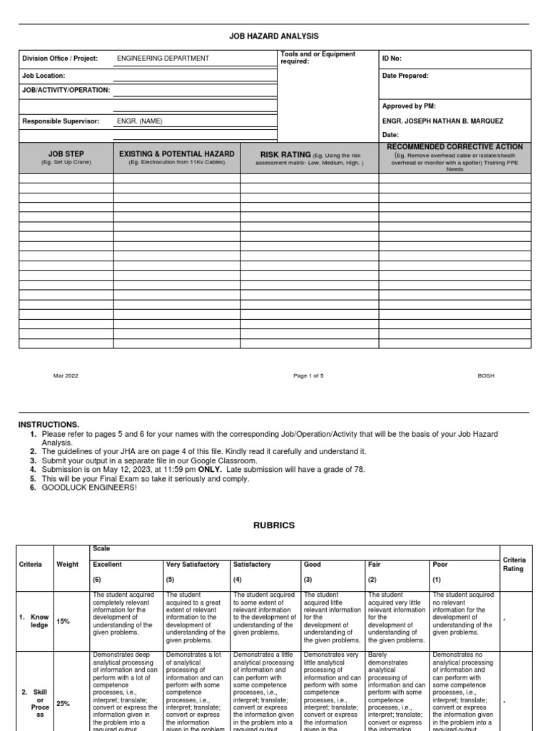 Bsee 3d Bosh Job Hazard Analysis Exam Download Free Pdf