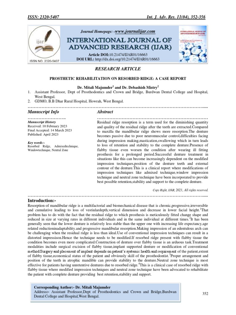 Prosthetic Rehabilitation On Resorbed Ridge: A Case Report | PDF ...