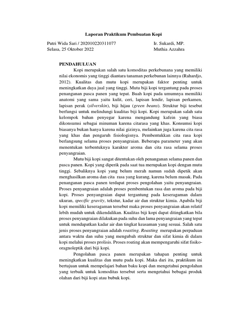 Laporan Praktikum Pembuatan Kopi | PDF