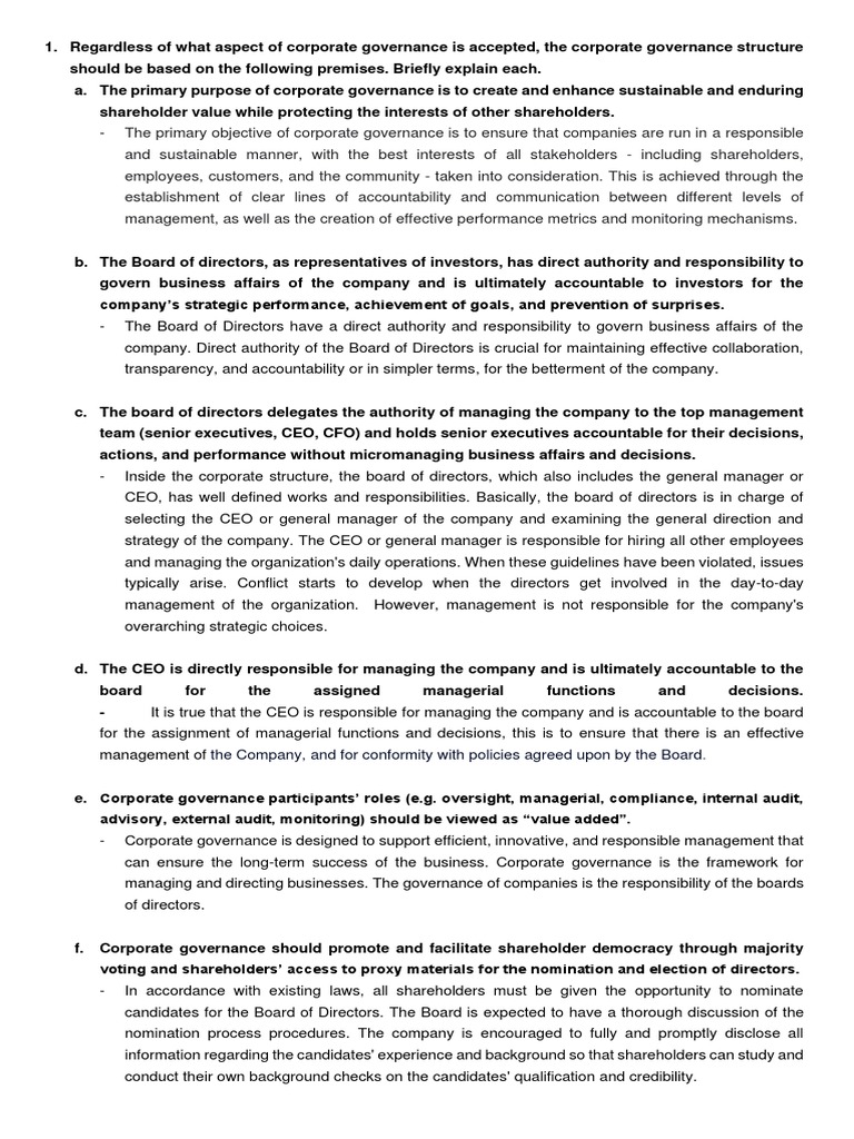 Governance Question and Answers | PDF | Internal Control | Risk