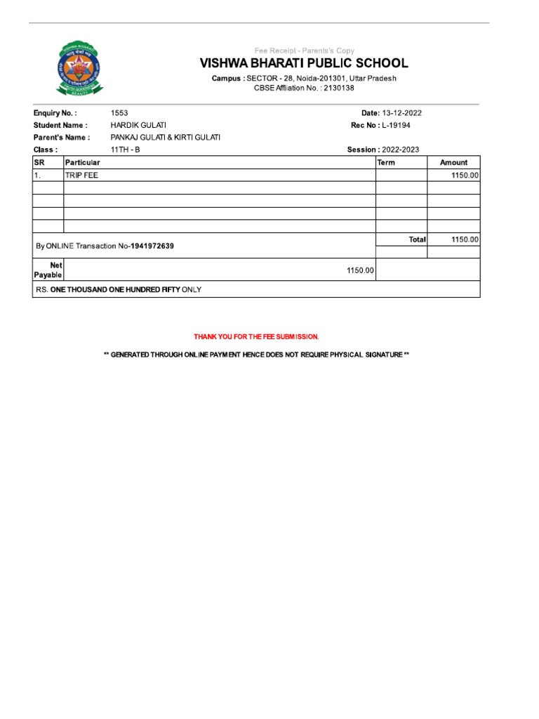 Vbps Receipt PDF | PDF