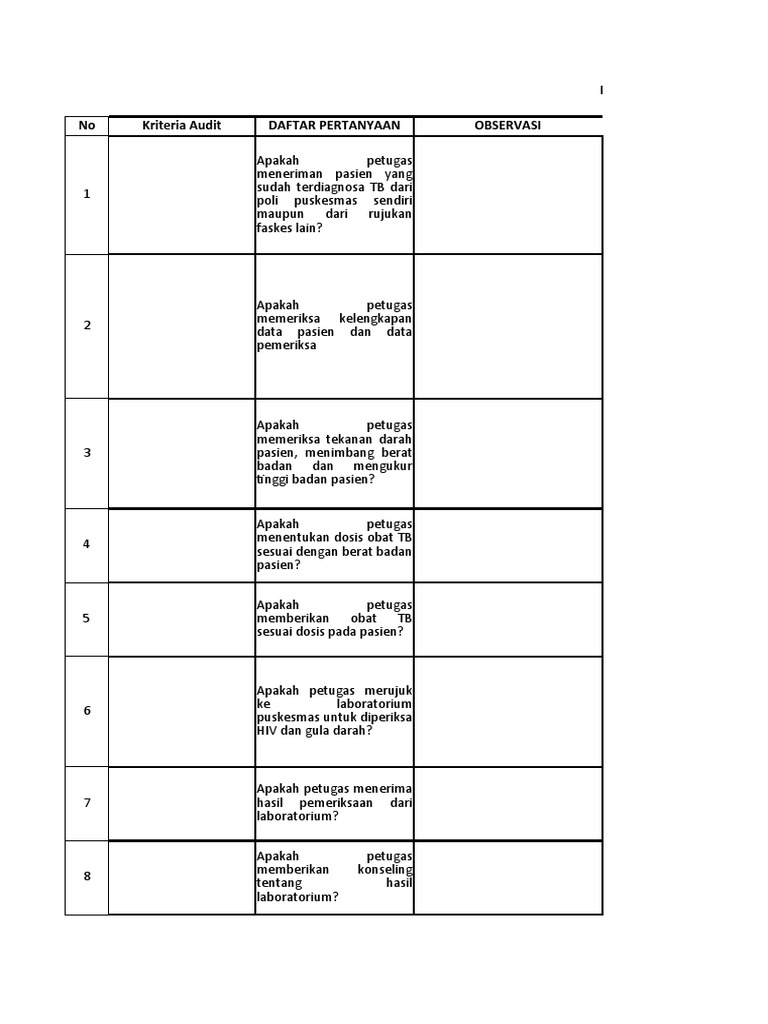 Instrumen Audit Internal TB Paru | PDF