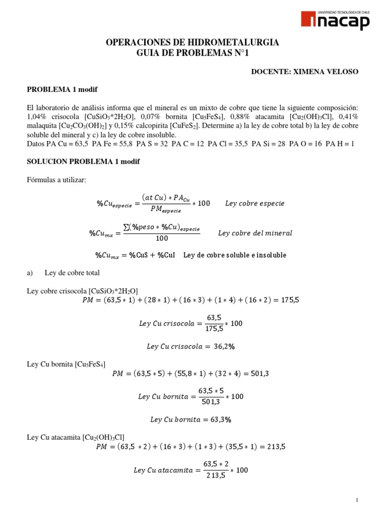 Probl 1 Guia 1 PDF | PDF | Átomos | Compuestos químicos