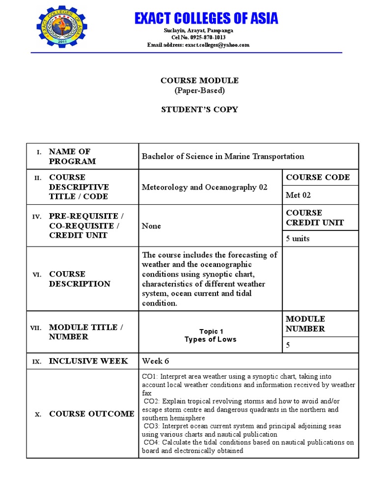 Marine Transportation Meteorology Module | PDF | Tropical Cyclones | Eye (Cyclone)
