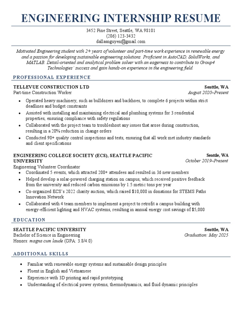 engineering-resume-for-internship-example-template | PDF | Résumé ...