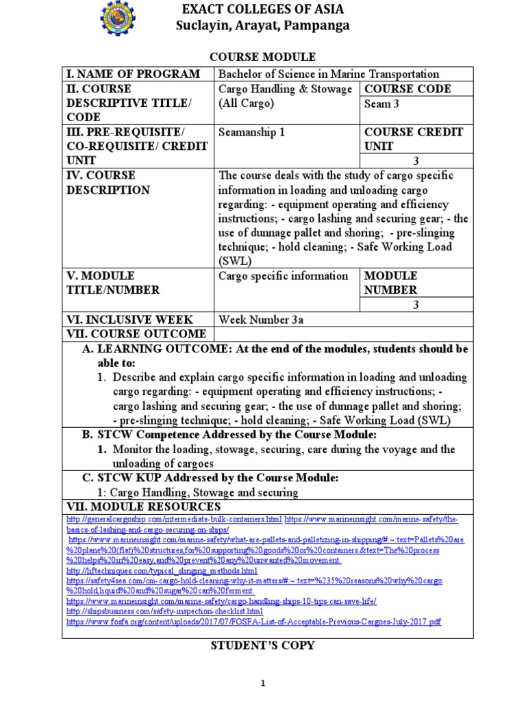 Seam 3 - Mod 4 | PDF | Crane (Machine) | Pallet