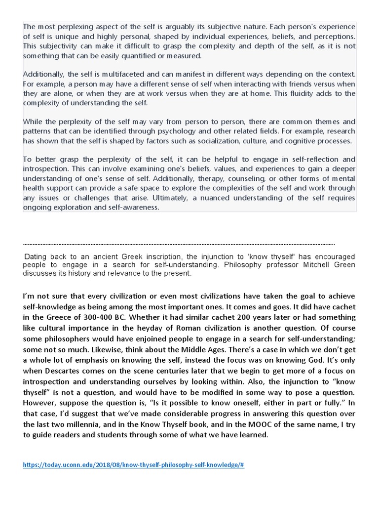 The Most Perplexing Aspect of The Self Is Arguably Its Subjective ...