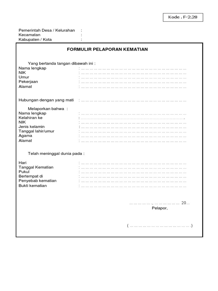 Formulir Akta Kematian F-2 - 28 Dan F-2 - 29 | PDF | Hukum