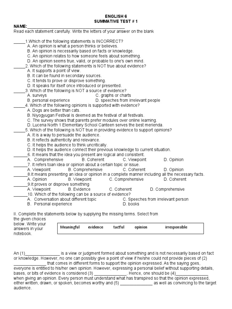 First Summative Test q3 | PDF | Evidence | Knowledge