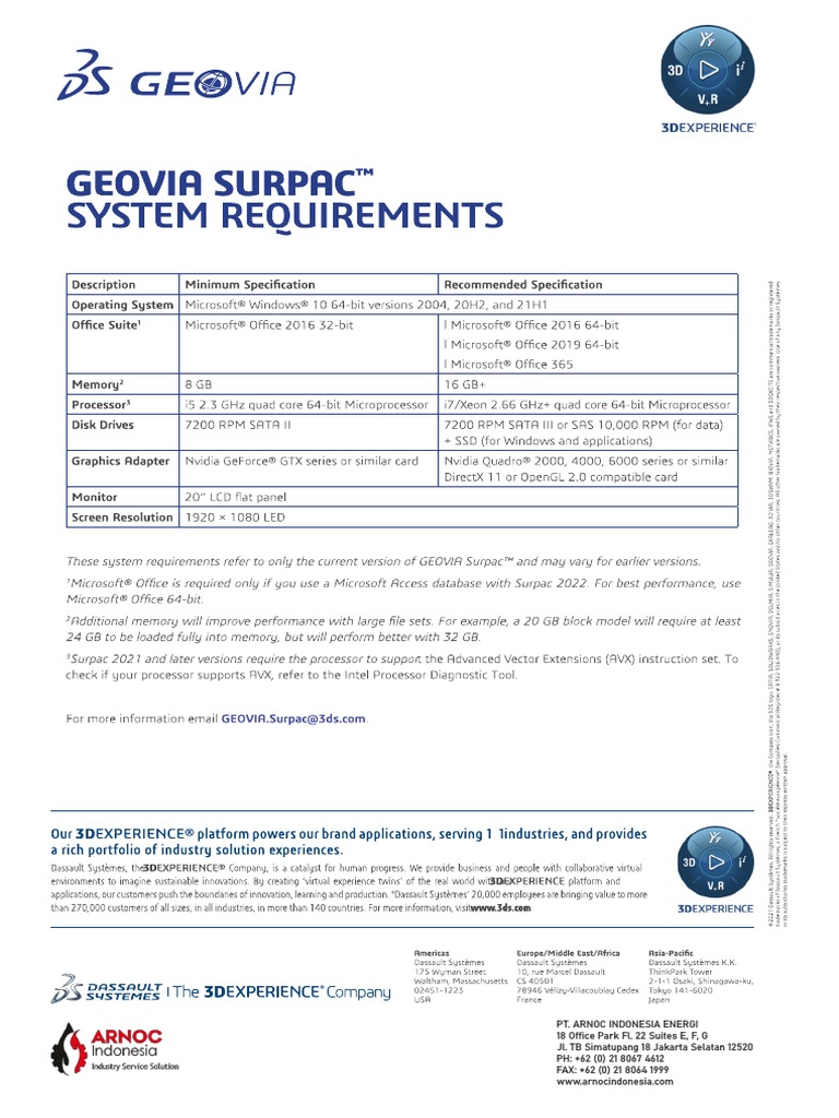 Surpac System Requirements PDF | PDF