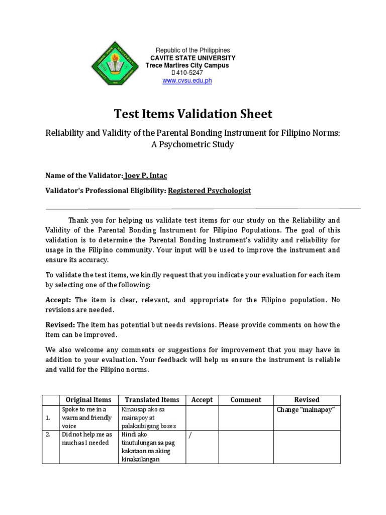Test Item Validation Sheet PDF | PDF
