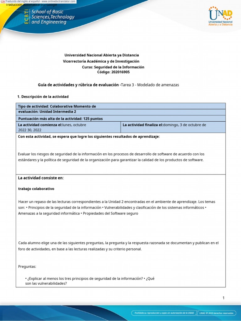Activities Guide And Evaluation Rubric Unit 2 Task 3 Modeling Threats En Es Pdf