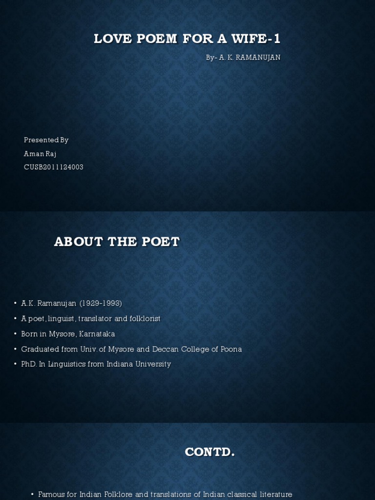 LOVE POEM FOR A WIFE-1 by A K Ramanujan_093838 | PDF