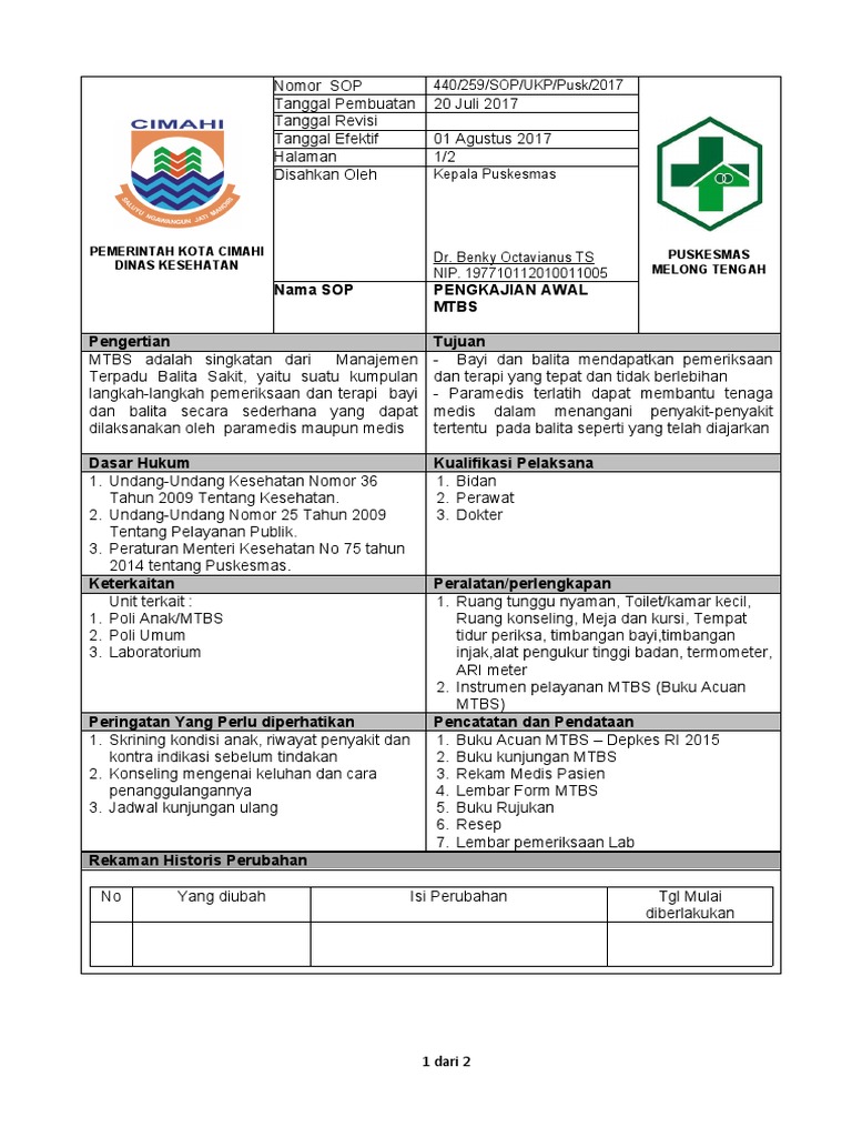 Sop Pengkajian Awal MTBS | PDF | Sains & Matematika