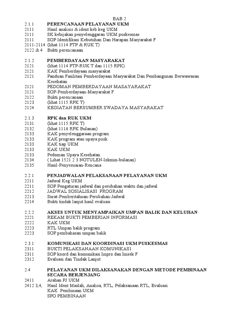 Daftar Bahan Akreditasi Puskesmas BAB 2 | PDF
