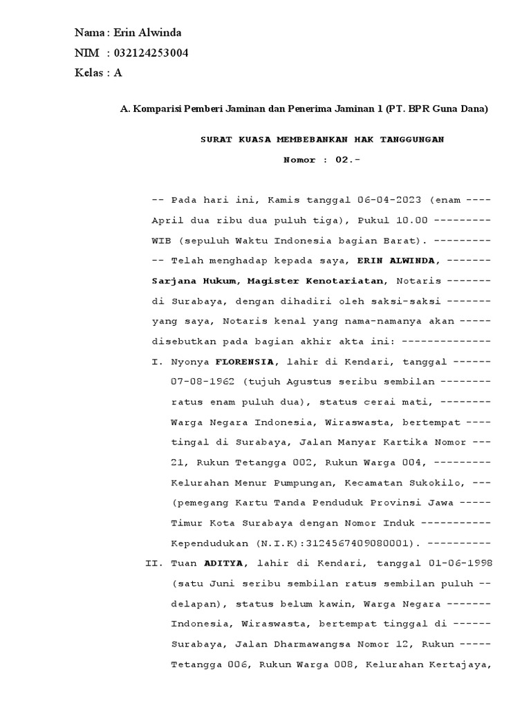 Contoh SKMHT dalam Perjanjian Kredit | PDF