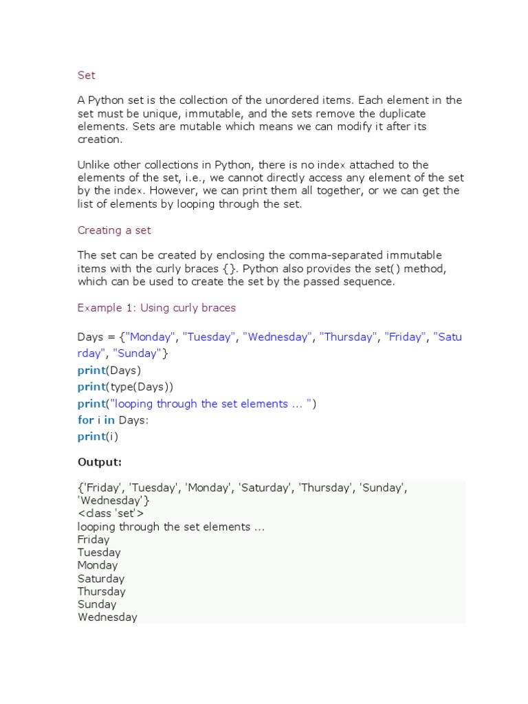 Example 1: Using Curly Braces: "Monday" "Tuesday" "Wednesday" "Thursday ...