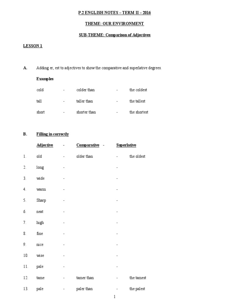 P.2 Eng Notes Term 2 2016 | PDF | Adverb | English Language