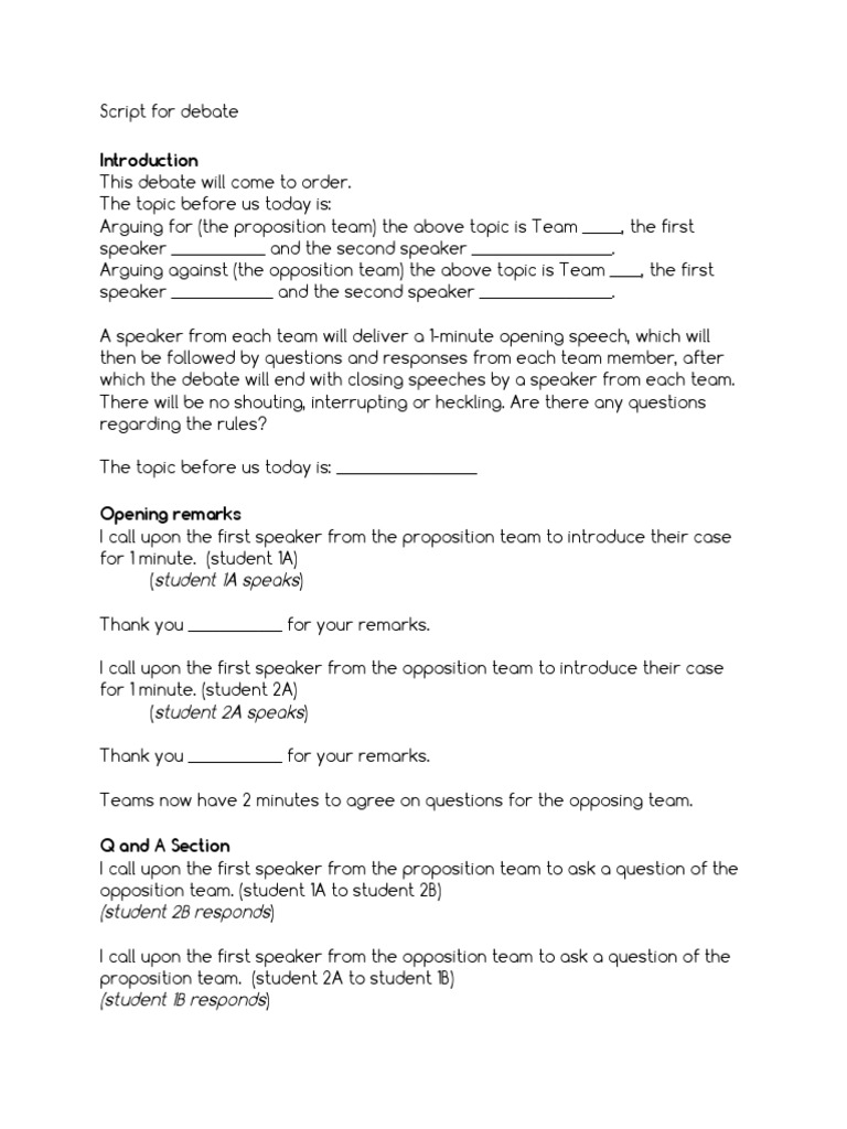 Debate - Teacher - S Script | PDF