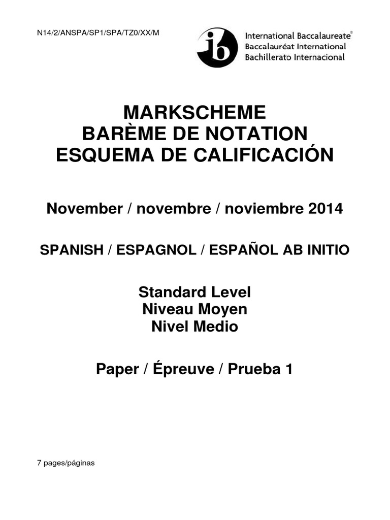 Spanish Ab Initio Paper 1 SL Markscheme Spanish PDF | PDF