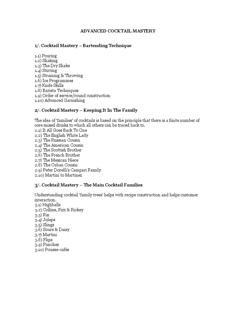 OS Doc - Training - Advanced Cocktail Mastery Chapter | PDF | Blade | Knife