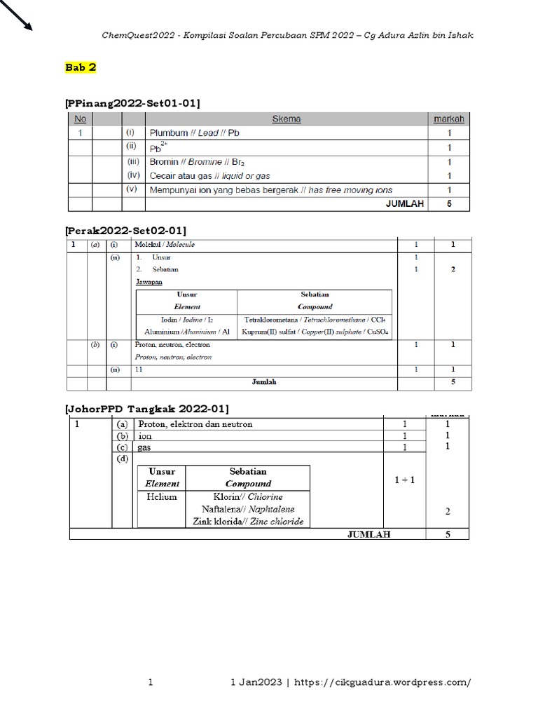 Chemquest2023 Tingkatan 4 Jawapan | PDF