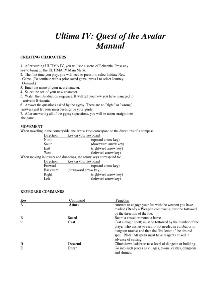 Ultima 4 Manual | PDF | Magician (Fantasy) | Leisure