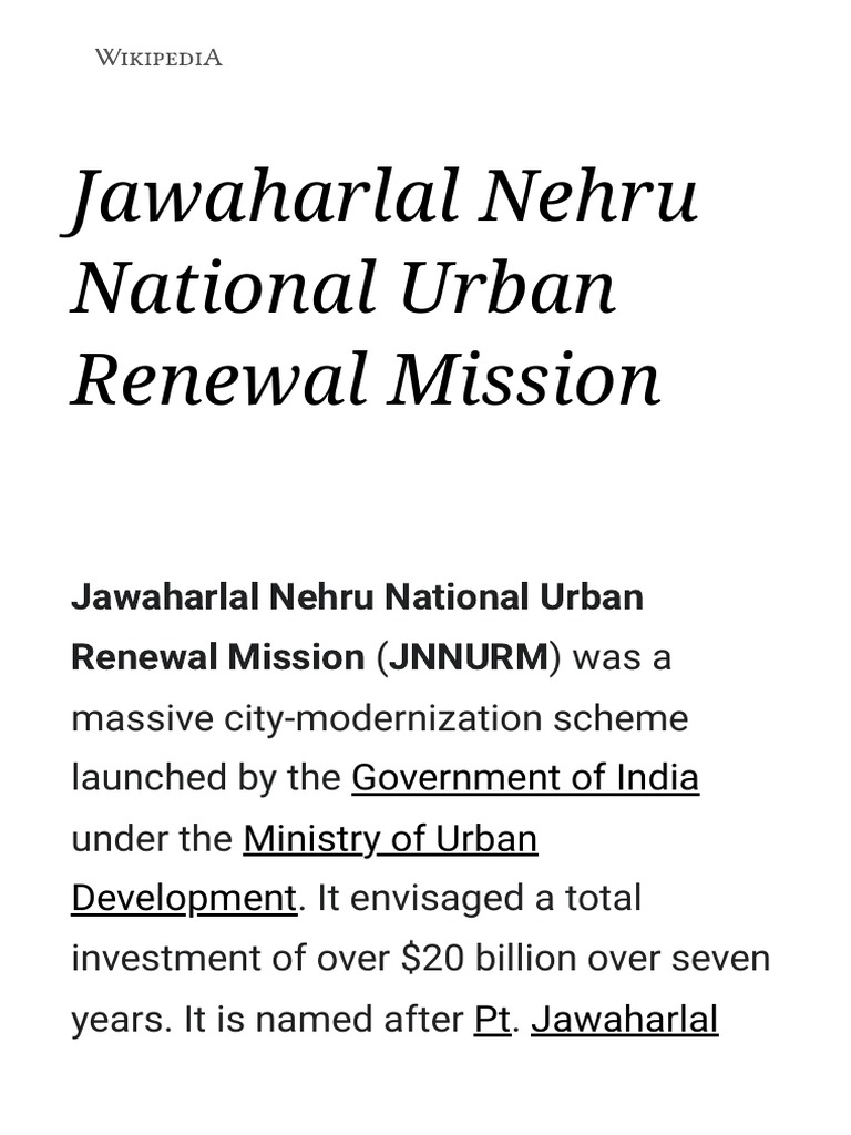 JNNURM: Urban Renewal Mission Overview | PDF | Economies