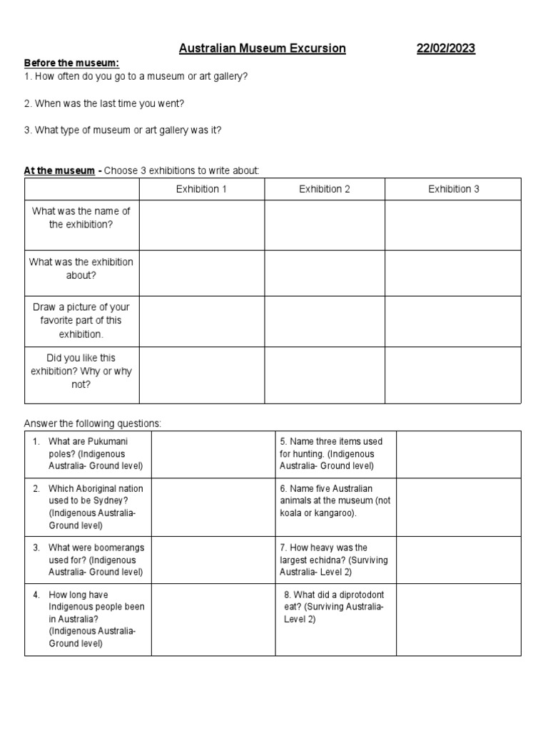 Australian Museum Excursion Student Worksheet | PDF