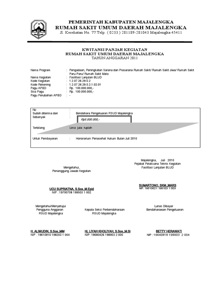 Kwitansi Panjar Kegiatan | PDF | Pengelolaan Keuangan & Uang
