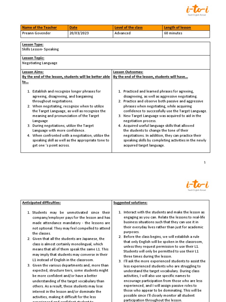 Negotiating with Confidence: A Skills Lesson on Using Target Language ...