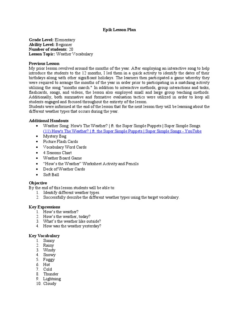 Epik Lesson Plan | Download Free PDF | Reading Comprehension | Flashcard