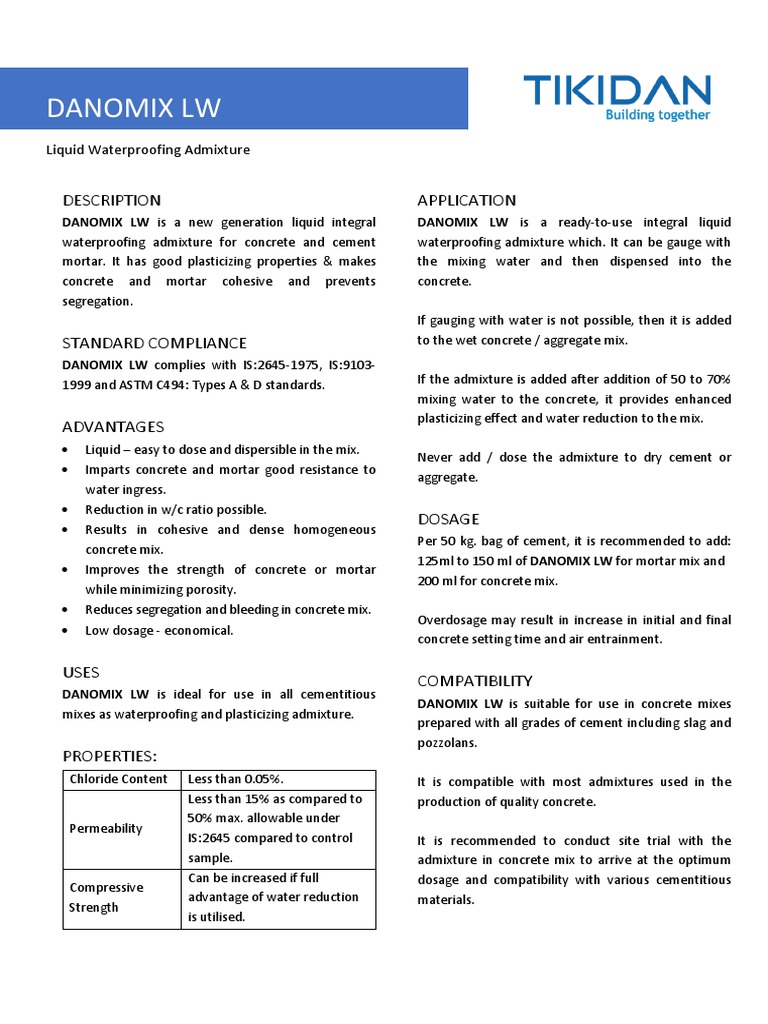 Tikidan TDS - Danomix LW, R2 | PDF | Concrete | Cement