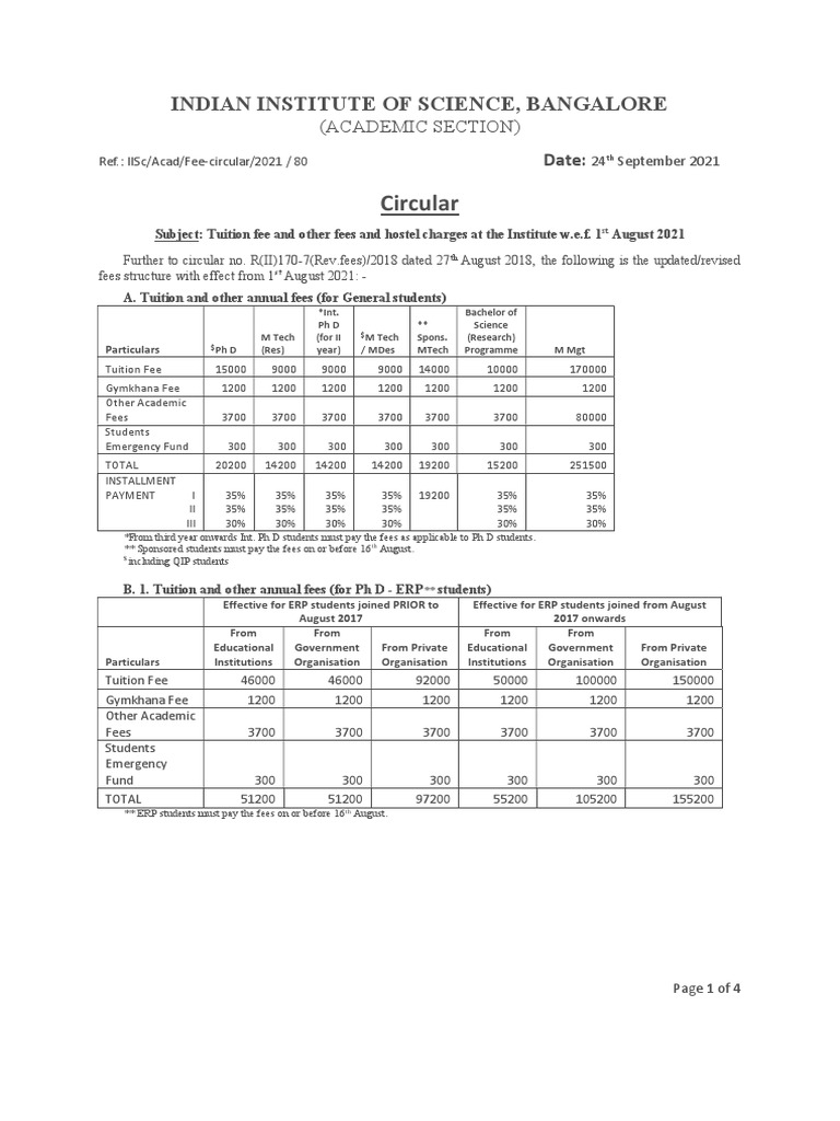 IISc-fee-structure-with-bank-details-August2021-web.pdf | PDF | Doctor ...