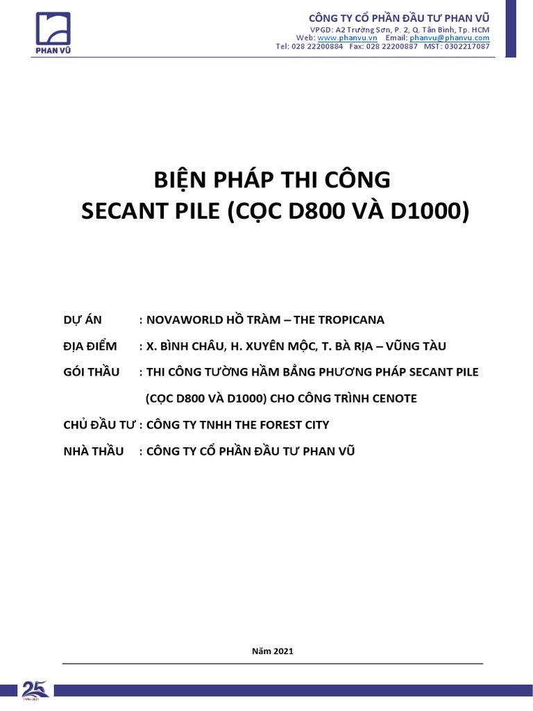 Phan Vu - Thuyet Minh BPTC Secant Pile | PDF