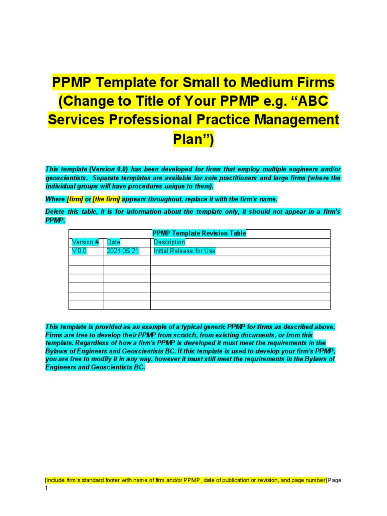 EGBC PPMP Template Small To Medium Firm V 0 0 | PDF | Computer File | Version Control