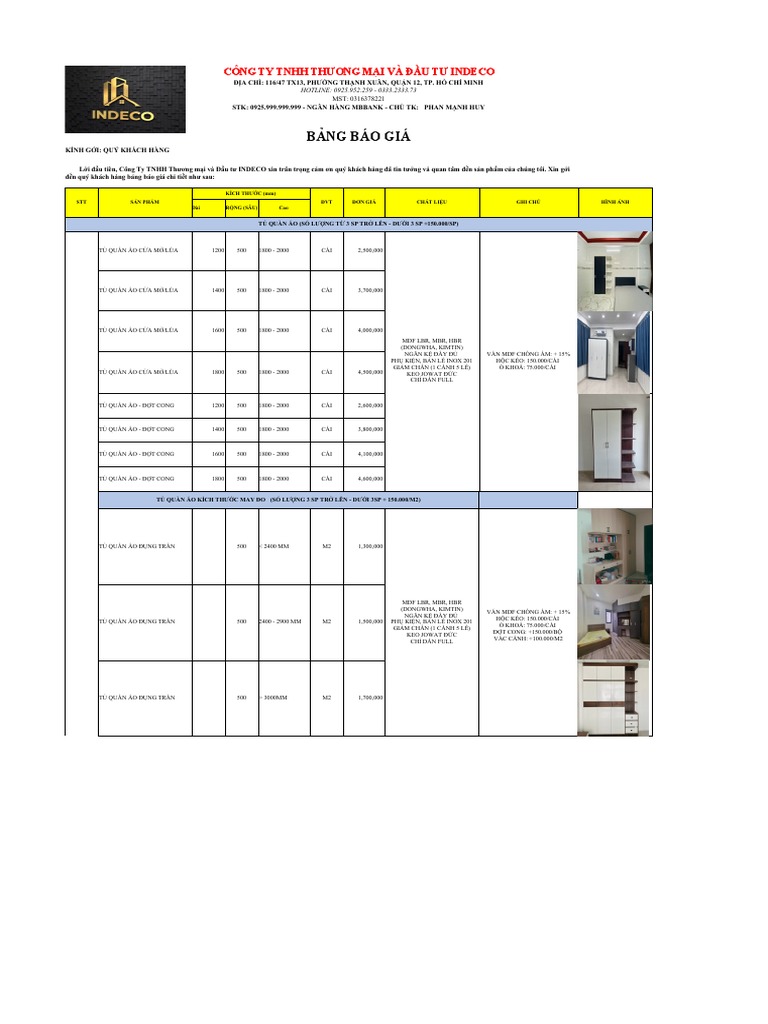 Báo Giá Indeco NT 2023 | PDF