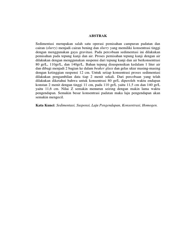 Proses Sedimentasi Tepung Kanji dan Air | PDF
