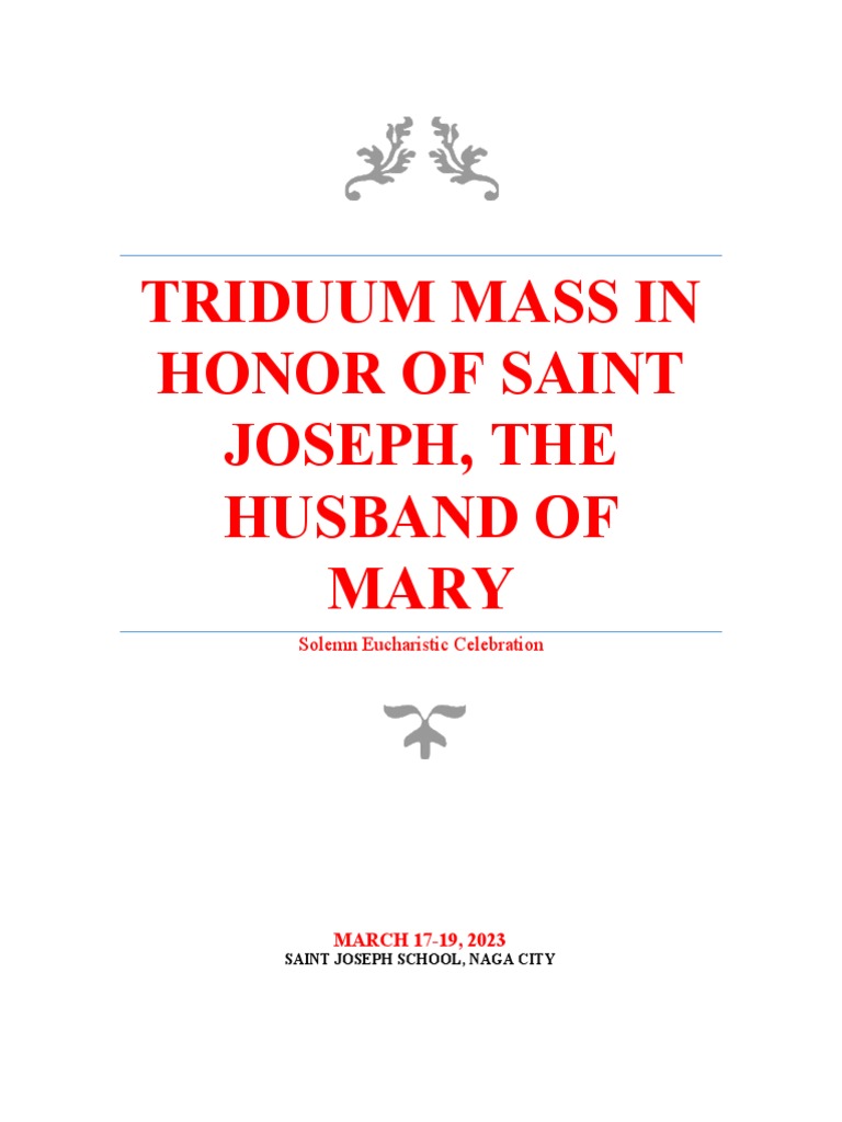 Triduum Mass in Honor of Saint Joseph, The Husband of Mary (Altar Table ...