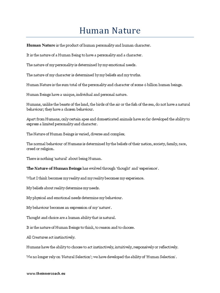 Human Nature | PDF | Human | Life