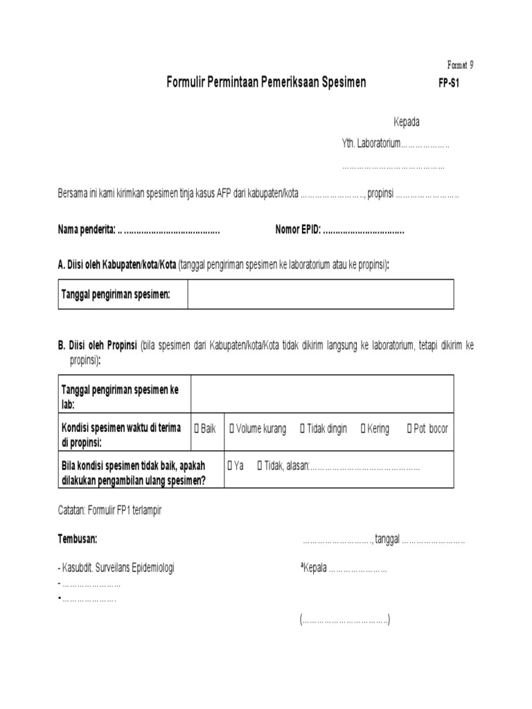 Form FP-4 Permintaan Pemeriksaan Spesimen AFP PDF | PDF