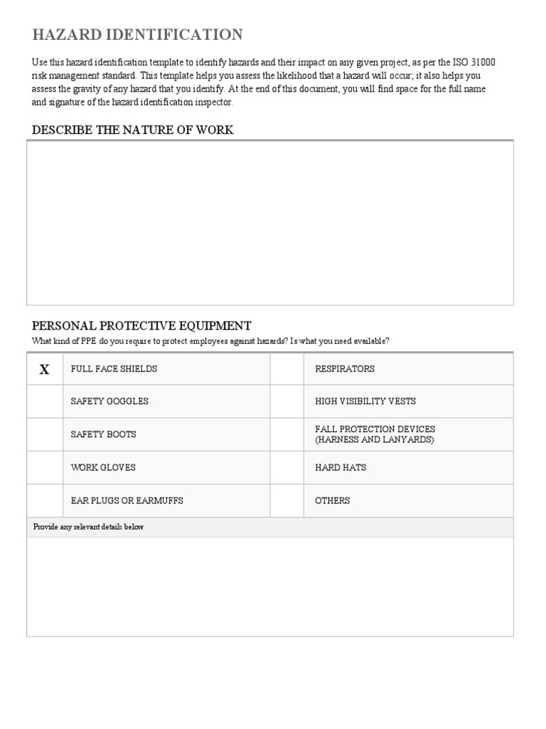 Hazard Identification Template Guide | PDF | Personal Protective ...