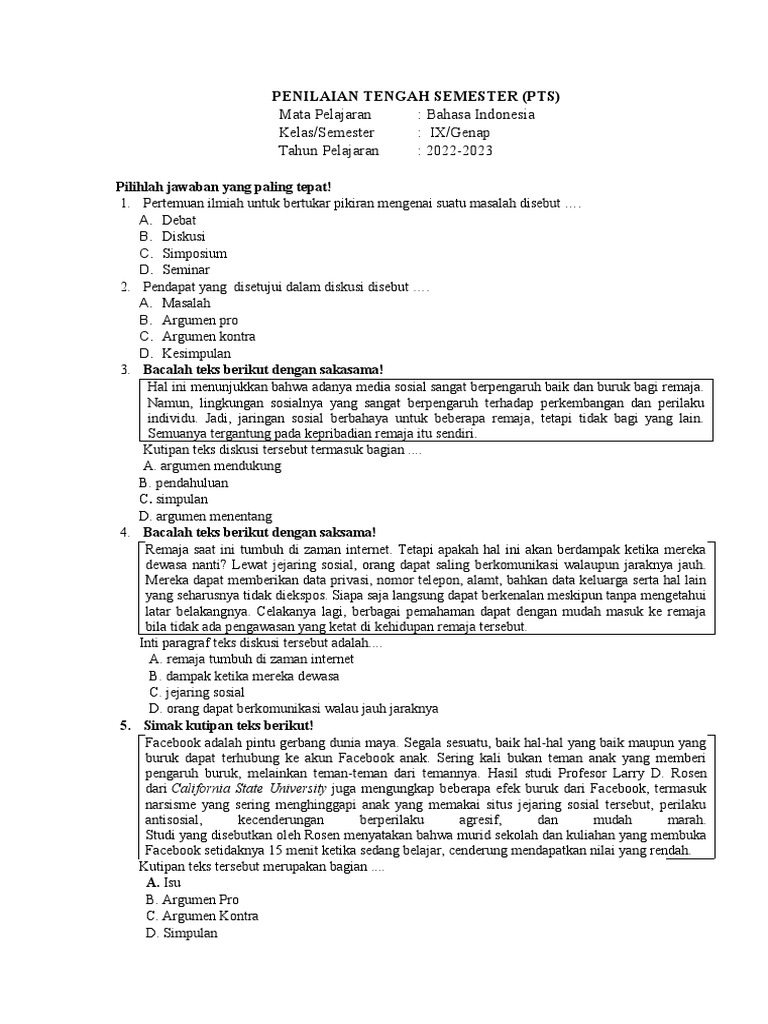 Soal PTS Genap 2021 | PDF